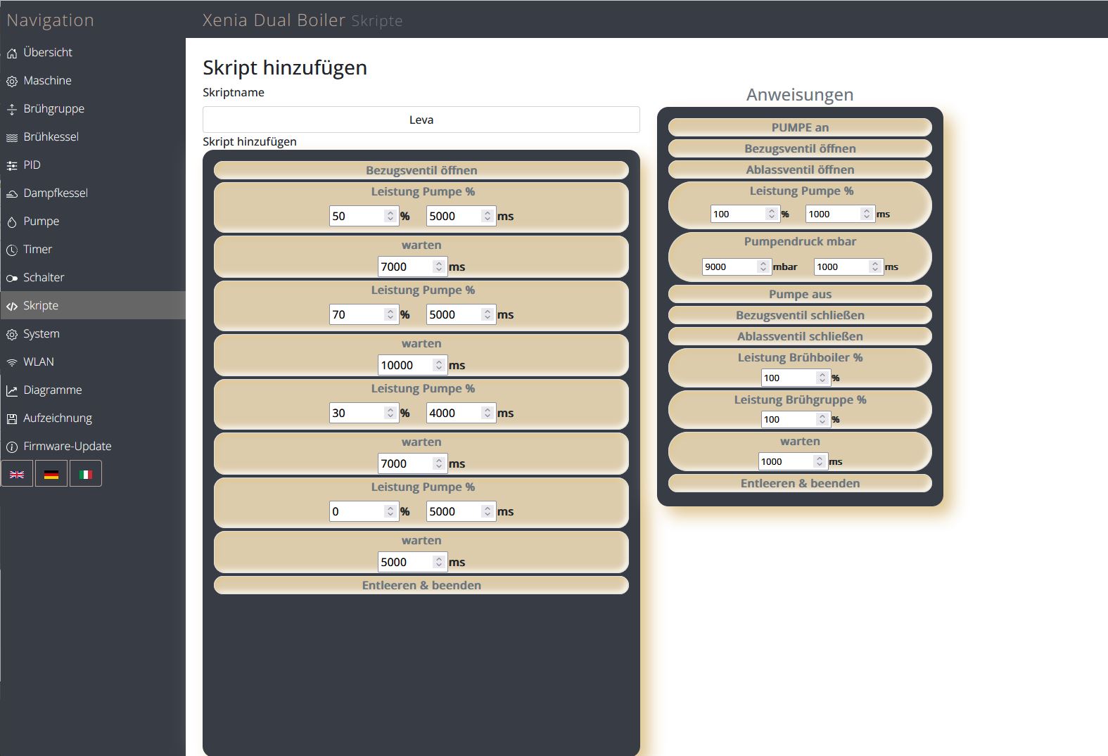Webinterface | Xenia Espresso GmbH
