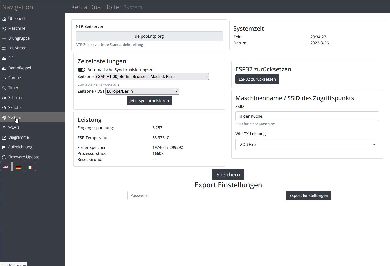 Webinterface | Xenia Espresso GmbH